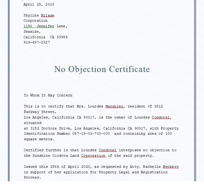 Free No Objection Certificate Templates - Free Word Templates