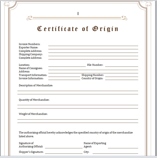 22 Free Certificate of Origin Templates - Free Word Templates