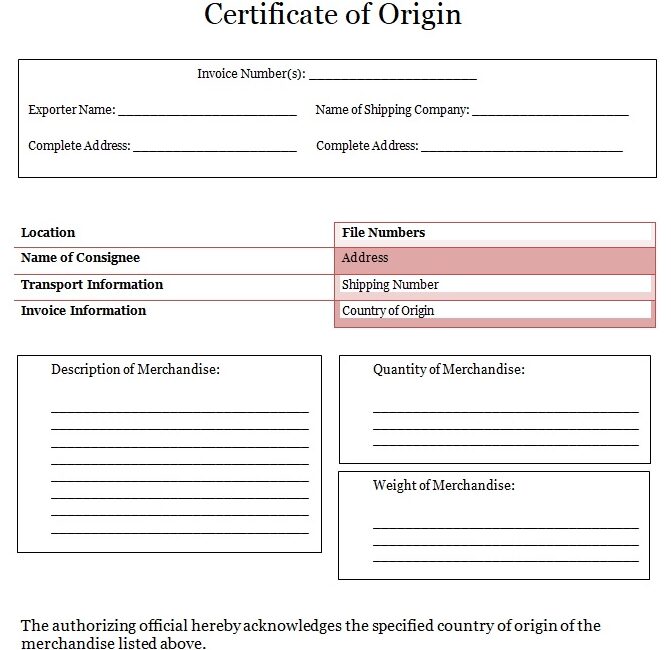 Free Certificate of Origin Templates - Free Word Templates