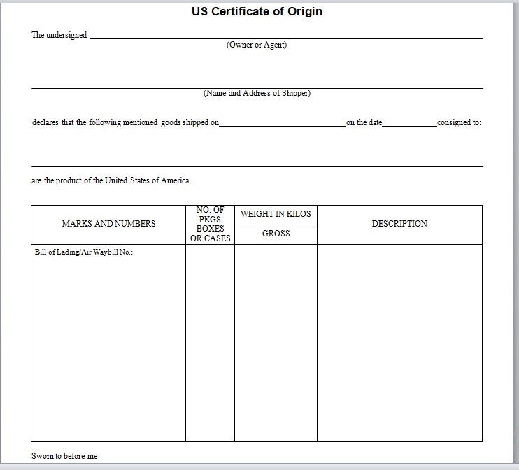 22 Free Certificate of Origin Templates - Free Word Templates