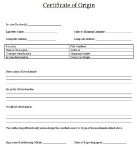 Free Certificate of Origin Templates - Free Word Templates