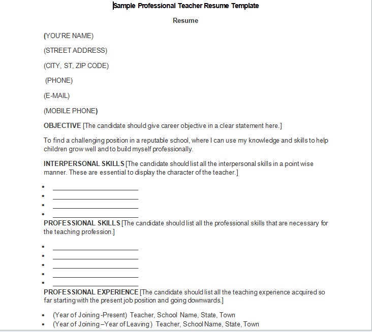 15 Free Teacher Resume Templates - Free Word Templates