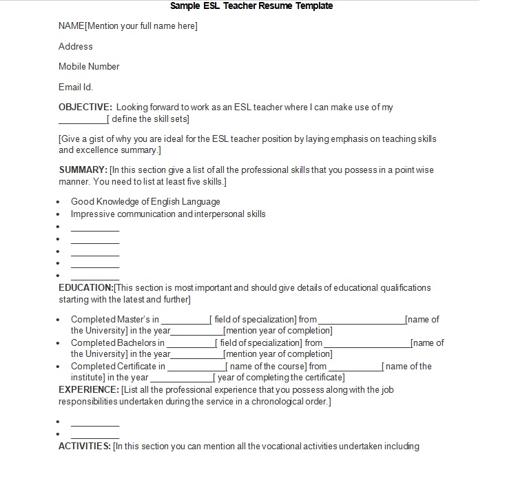 15 Free Teacher Resume Templates - Free Word Templates