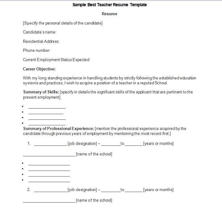 15 Free Teacher Resume Templates - Free Word Templates