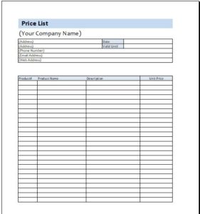 Free Price List Templates - Free Word Templates