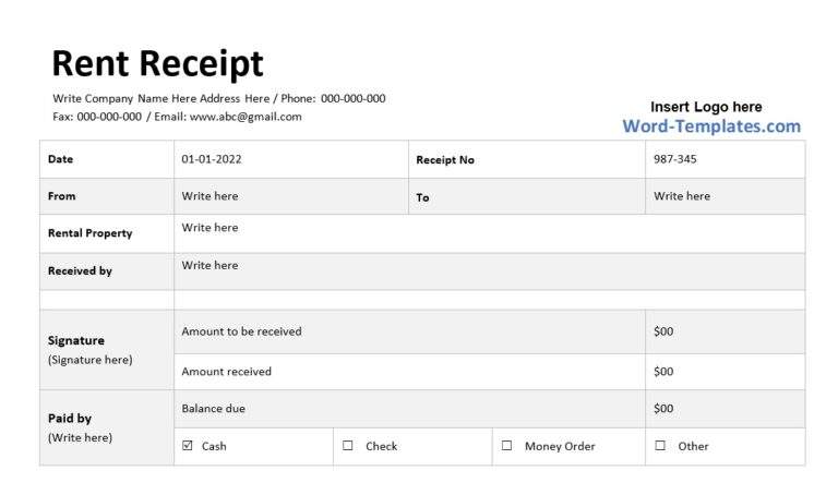 Free Printable Rent Receipt Templates - Free Word Templates