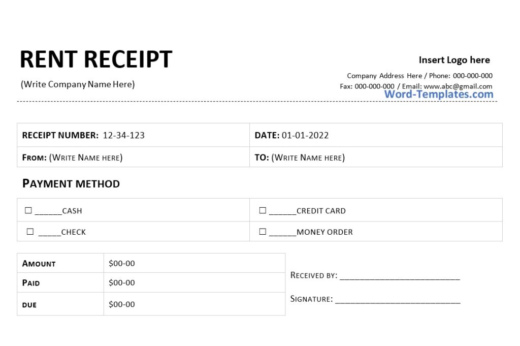 Free Printable Rent Receipt Templates - Free Word Templates