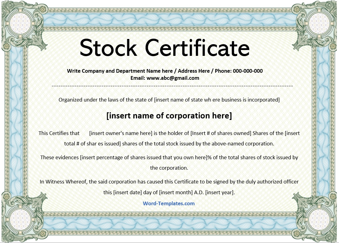 Free Stock Shares Certificate Templates - Free Word Templates