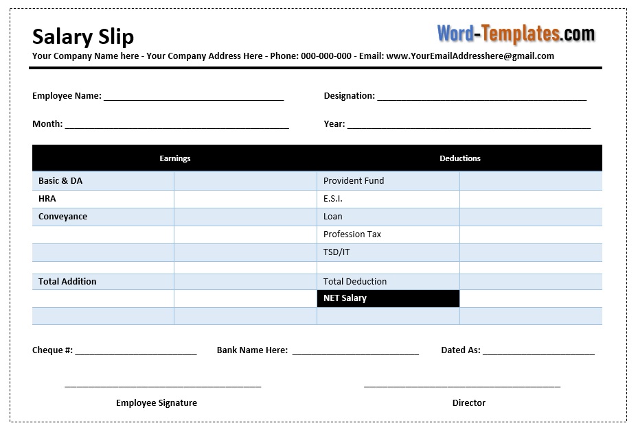 Free Salary Slip Templates or Payslip - Free Word Templates