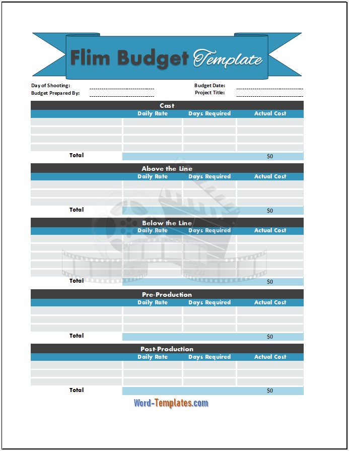 Film Budget Templates - Free Word Templates