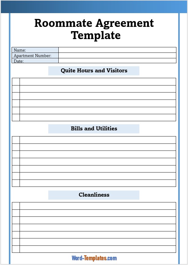 Roommate Agreement Templates - Free Word Templates