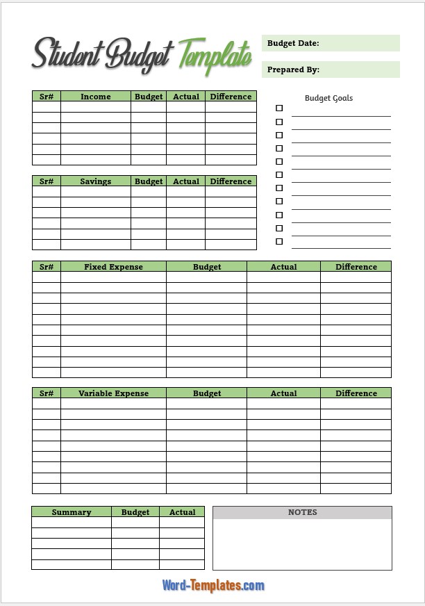 Student Budget Templates - Free Word Templates