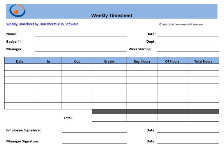 Free Timesheet Templates - Free Word Templates